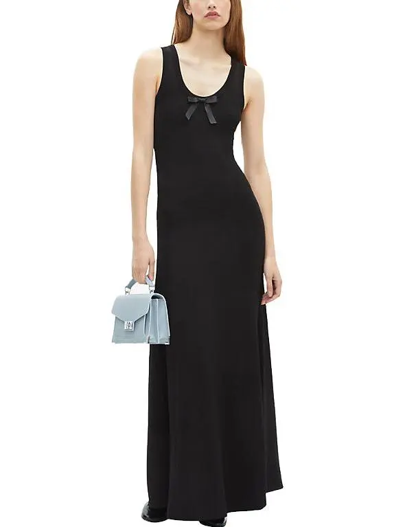 The Kooples Stretch-knit Maxi Dress With Bow - Black