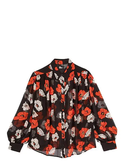 The Kooples Floral-print Woven Shirt - Black Red Off White