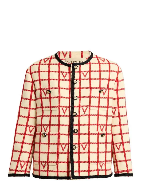 Valentino Garavani Braid-trim Monogram Check Blazer - Beige/rose