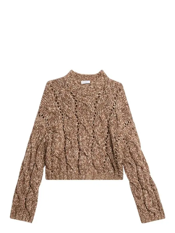Brunello Cucinelli Marled Cable-knit Crop Sweater - Cfm06 Tobacco