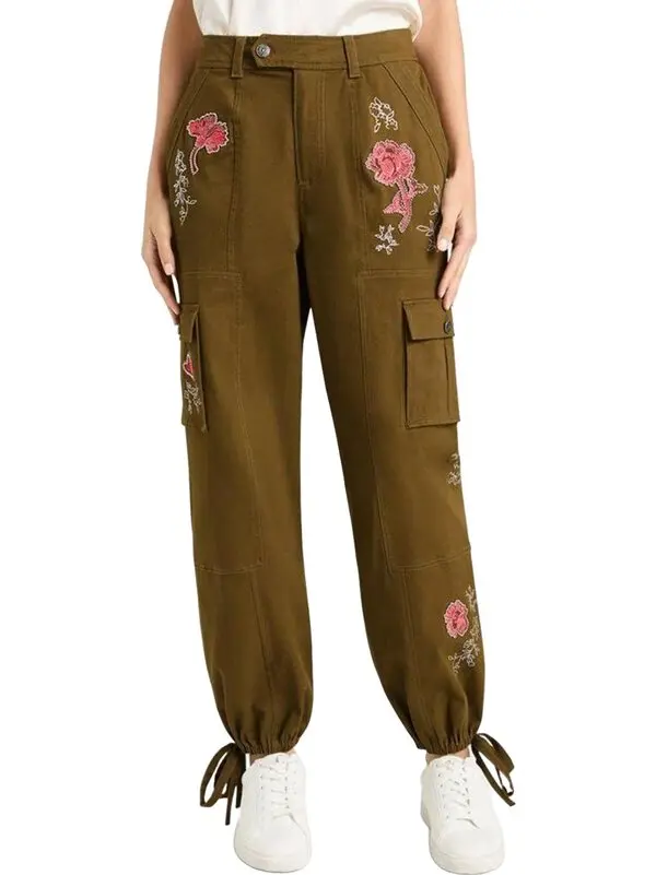 Cinq À Sept Zola Embroidered Cargo Joggers - Dark Olive/mult