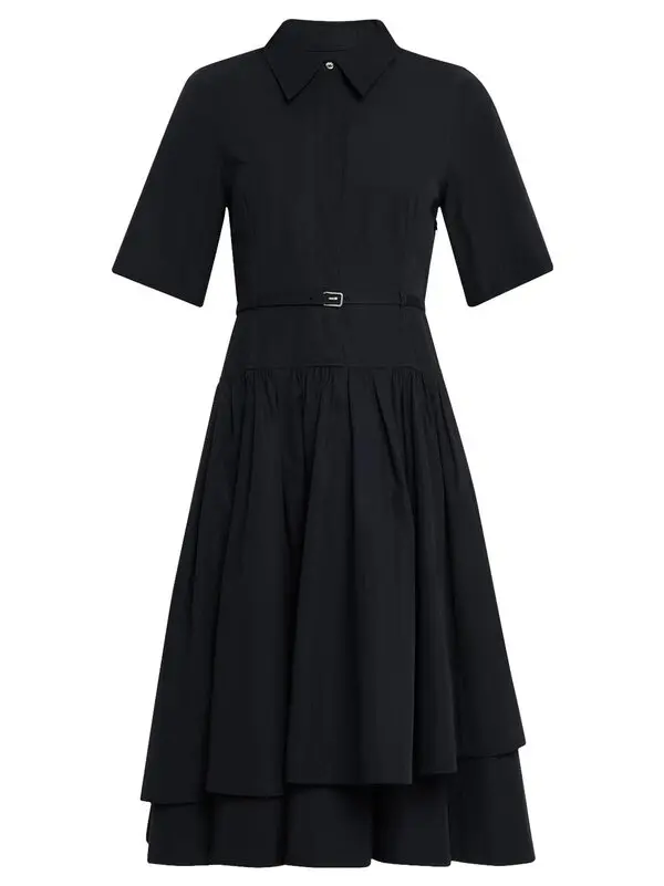 Co Short-sleeve Belted A-line Shirtdress - Black