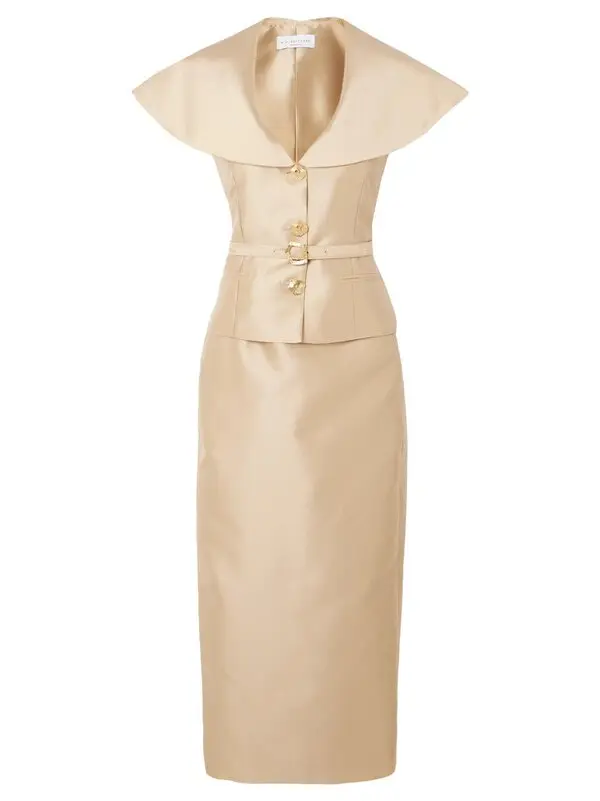 VIOLANTE NESSI Manuela Belted Cape-effect Gown - Neutrals