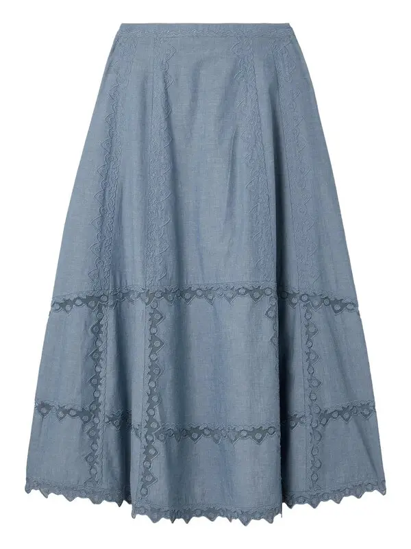 Ulla Johnson Lucia Embroidered Midi Skirt - Blue