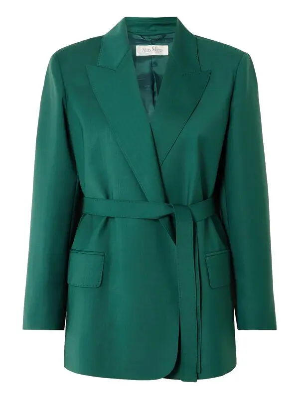 Max Mara Talento Belted Wool-canvas Blazer - Green