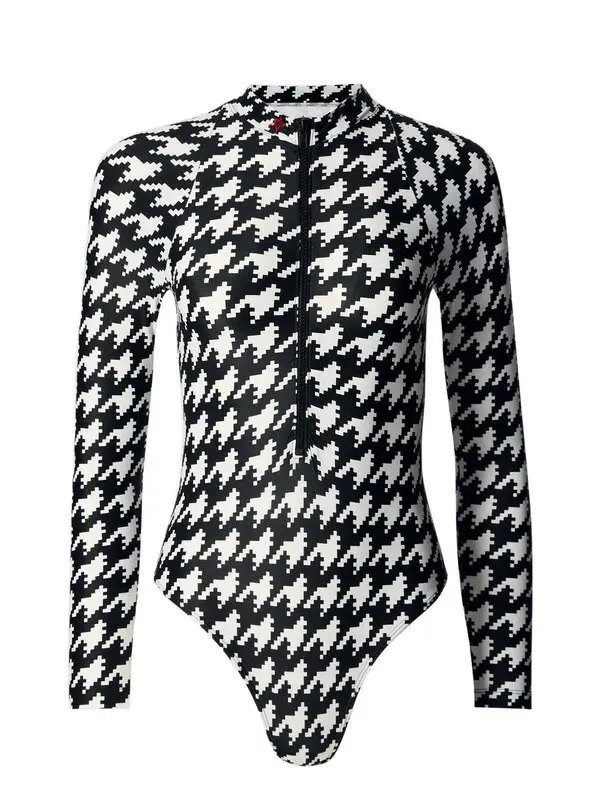 Perfect Moment Half-zip Spring Suit - Black-white-houndstooth-print