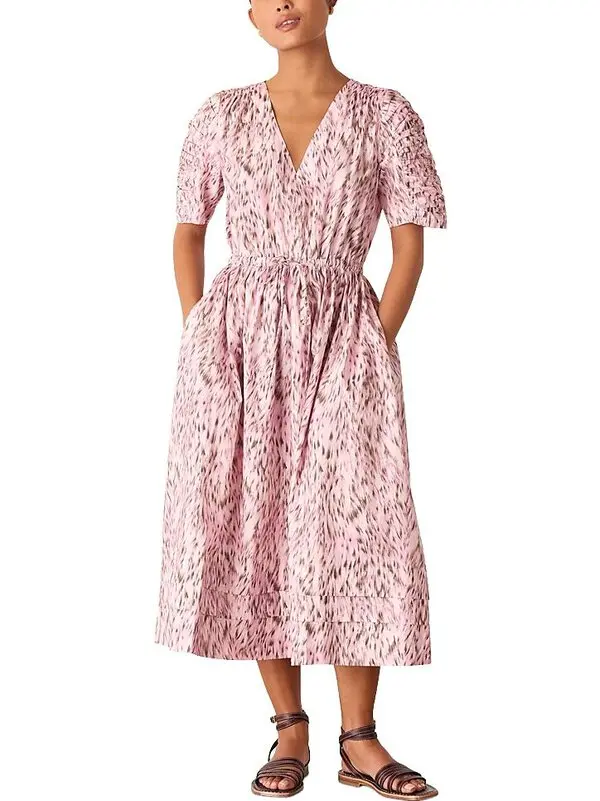 Whistles Leopard Print Cotton Midi Dress - Pink/multi