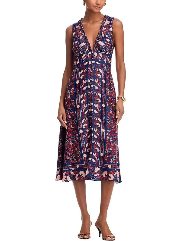 Farm Rio Floral Scarf Midi Dress - Boho Floral Scarves Navy