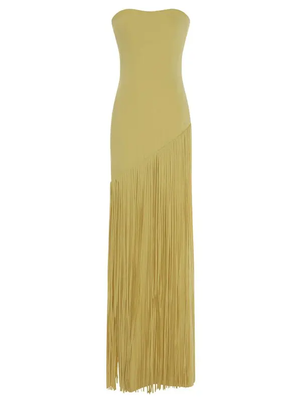 MARMAR HALIM Detachable Cape Fringed Gown - Yellow