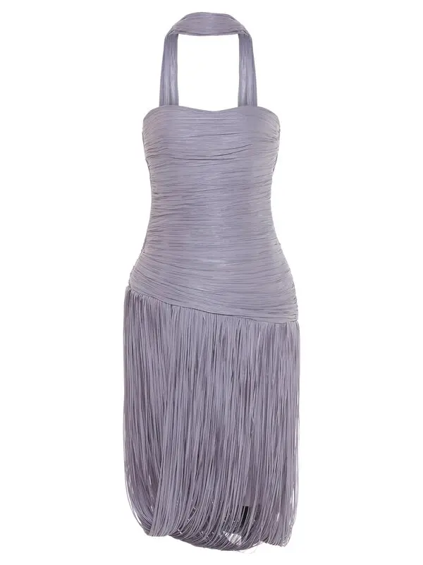 MARMAR HALIM Scarf-detailed Fringed Knee-length Dress - Purple
