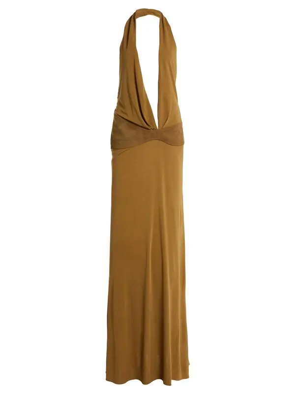 Christopher Esber Contour Suede Belted Jersey Halter Gown - Neutral