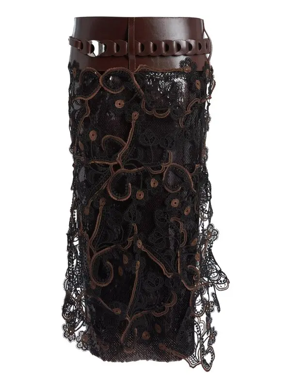 Christopher Esber Noctelle Lace Leather Chainlink Skirt - Multi