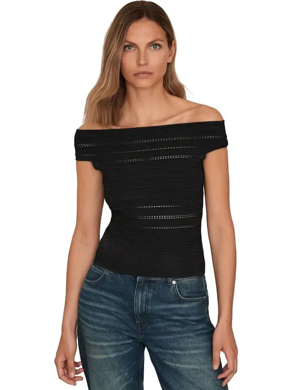 REISS Alessia Bardot Knit Top - Black