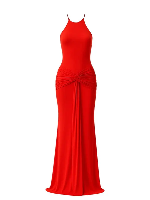 THE NEW ARRIVALS ILKYAZ OZEL Euphorie Open-back Gown - Red