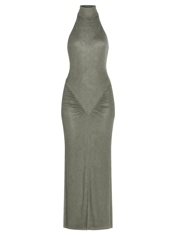 THE NEW ARRIVALS ILKYAZ OZEL Cass Chevalier Halter Dress - Silver