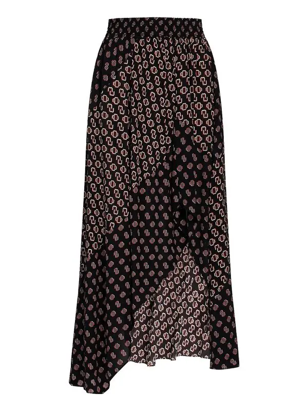 Maje Asymmetric Logoprint Voile Midi Skirt - Black