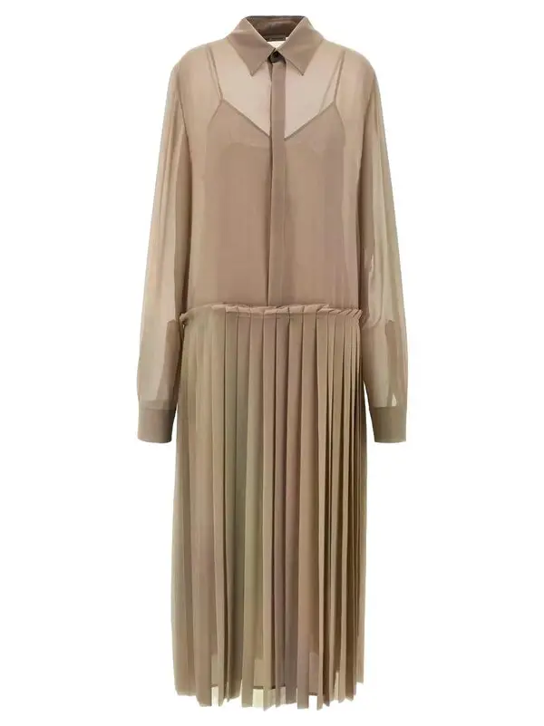 Ami Pleated Midi Shirt Dress - Neutrals