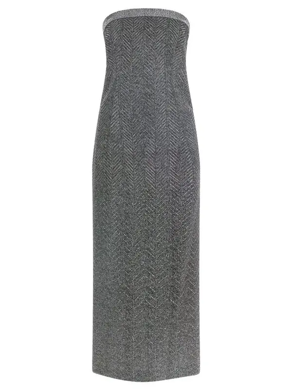 Ermanno Scervino Rhinestone-embellished Herringbone Maxi Dress - Grey
