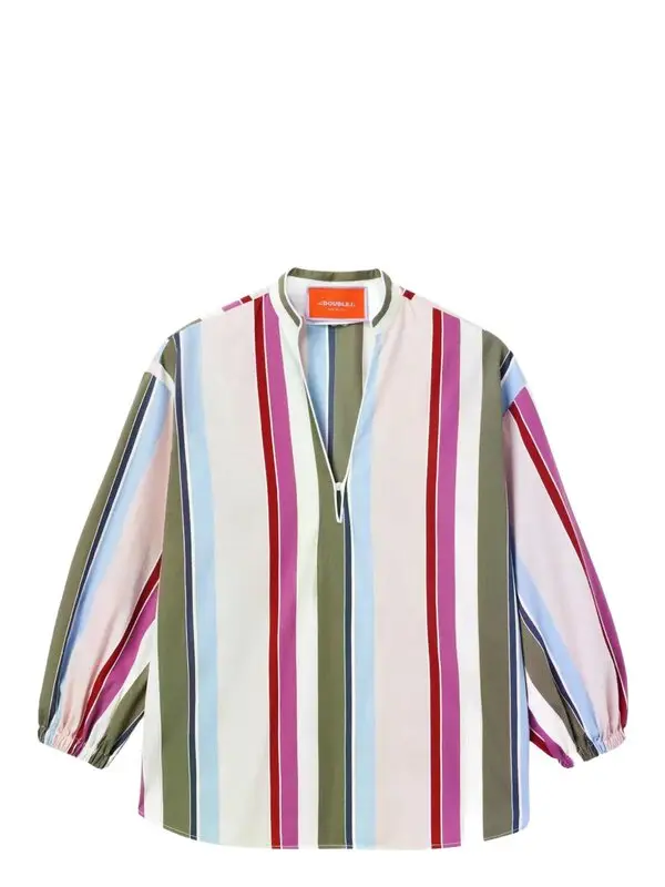 La DoubleJ Jackie Striped Balloon-sleeve Blouse - Neutrals
