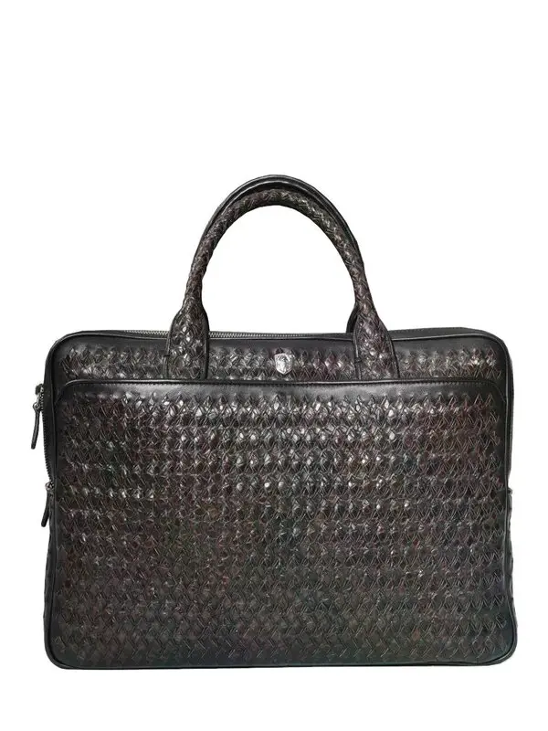 LARDINI Woven Calfskin-alligator Leather Briefcase - Brown