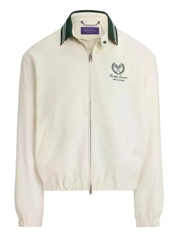 Ralph Lauren Purple Label Embroidered Logo Bomber Jacket - White
