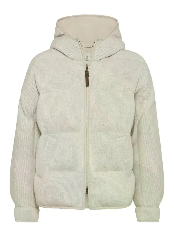 Brunello Cucinelli Hooded Ribbed Puffer Jacket - Neutrals