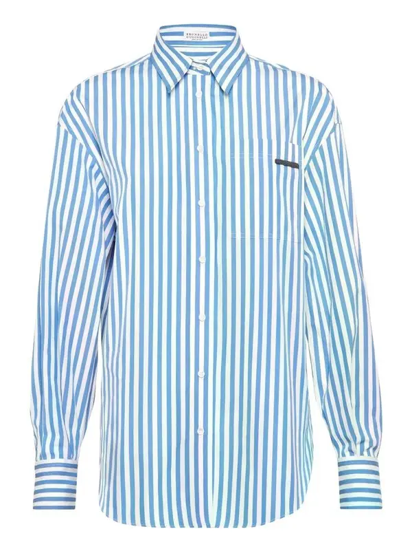 Brunello Cucinelli Striped Poplin Shirt - Blue