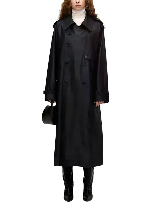 UMBER POSTPAST Double-breasted Belted Trench Coat - Black