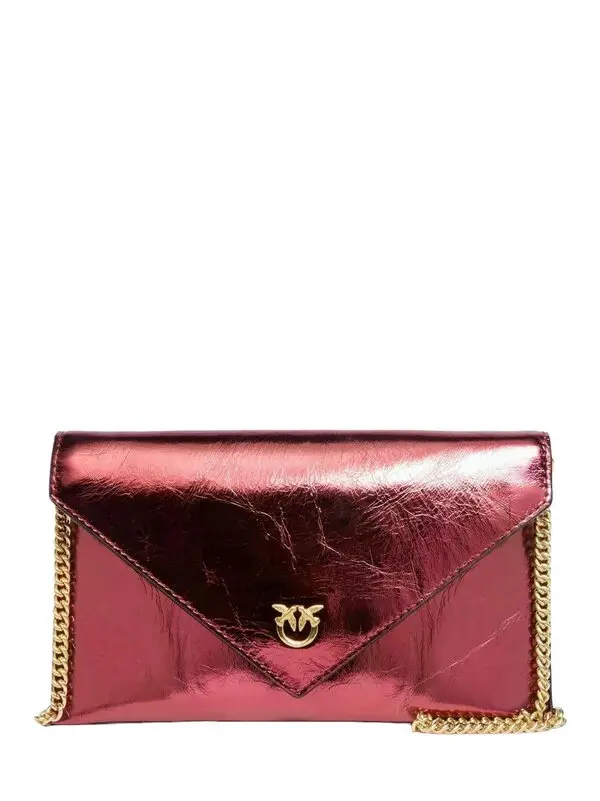 Pinko Metallic Calfskin Chain Clutch - Red