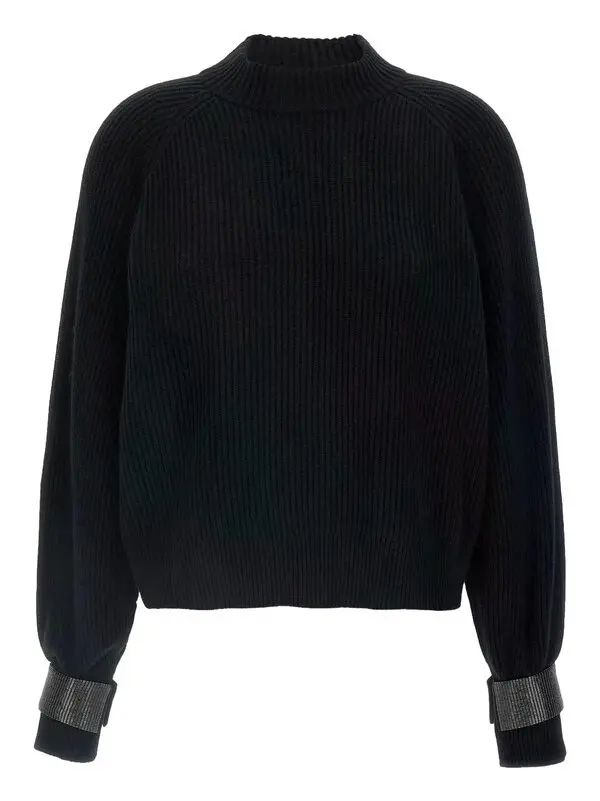 Brunello Cucinelli Ribbed Monili-cuff Sweater - Black