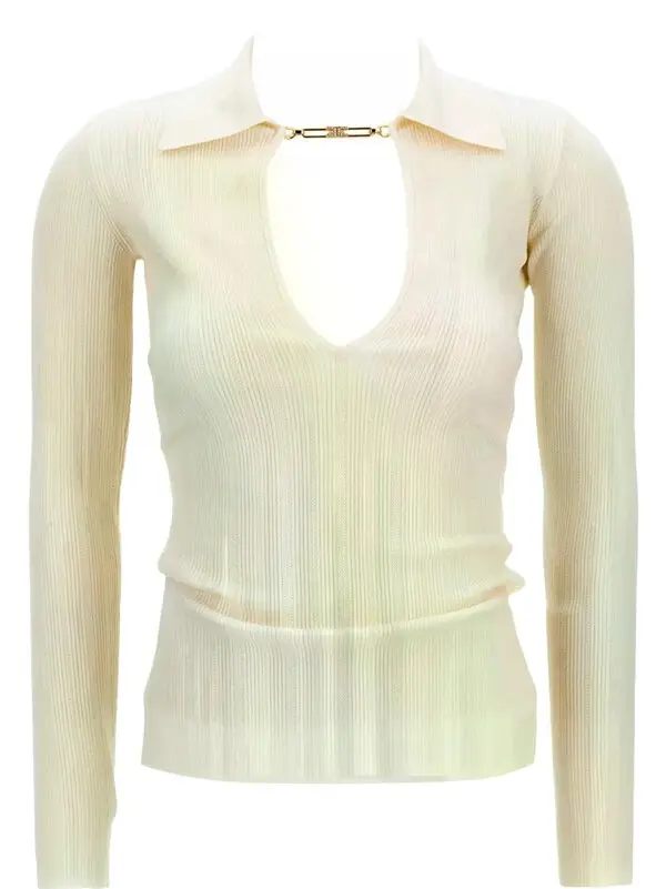 Elisabetta Franchi Chain-detail Ribbed Sweater - Neutrals