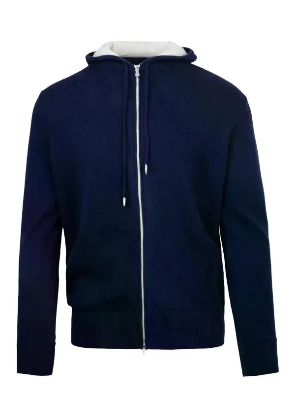 Eleventy Hooded Zip-up Cashmere Sweater - Blue