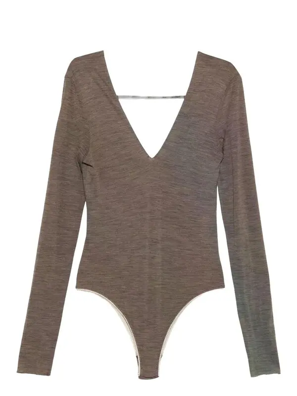 ALYSI V-neck Long-sleeve Bodysuit - Brown