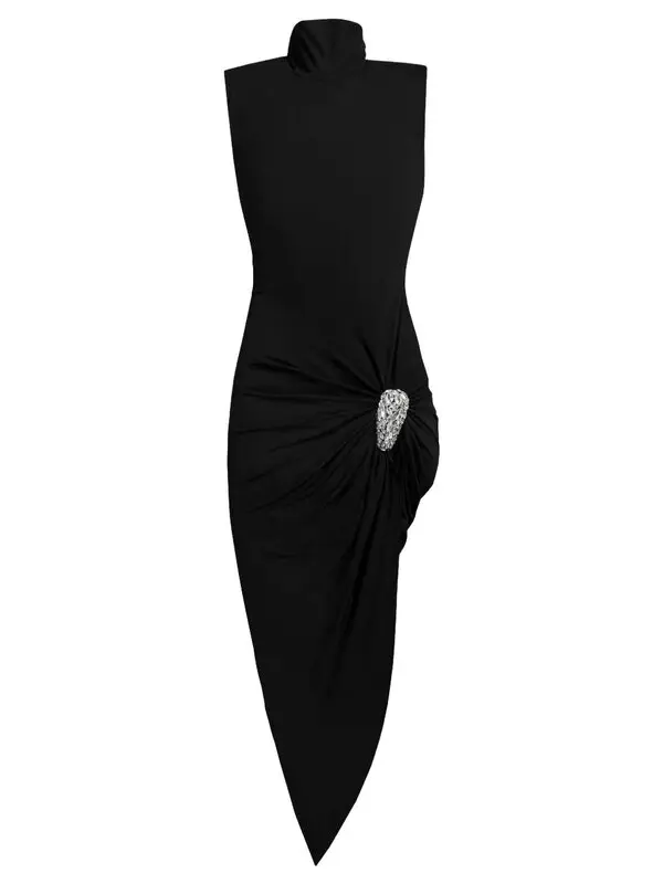 AREA Crystal-embellished Draped Maxi Dress - Black