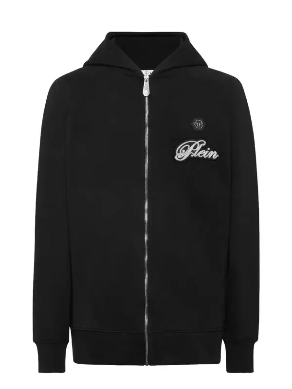 Philipp Plein Zip-up Logo-patch Hoodie - Black