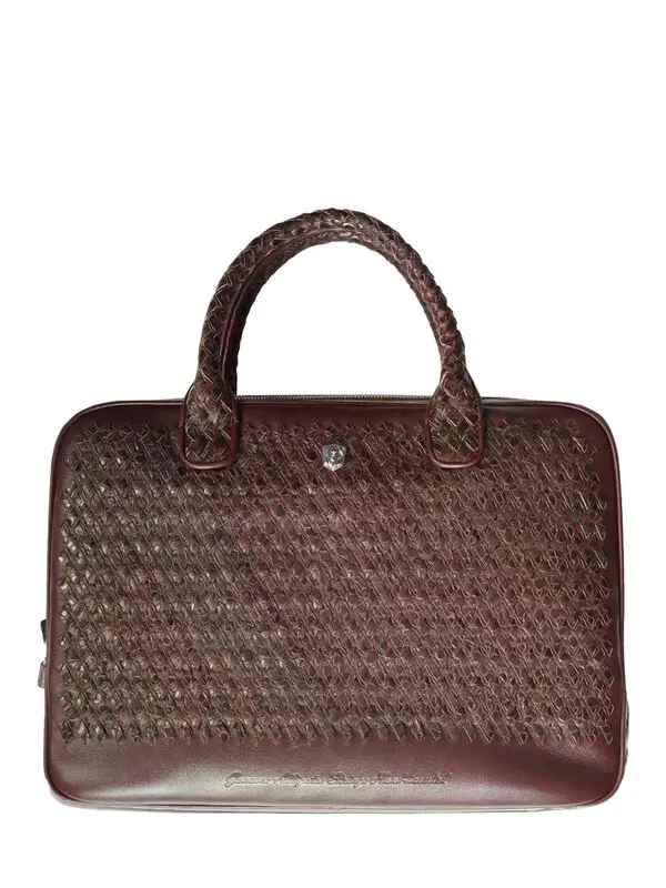 LARDINI Woven Leather Laptop Bag - Brown