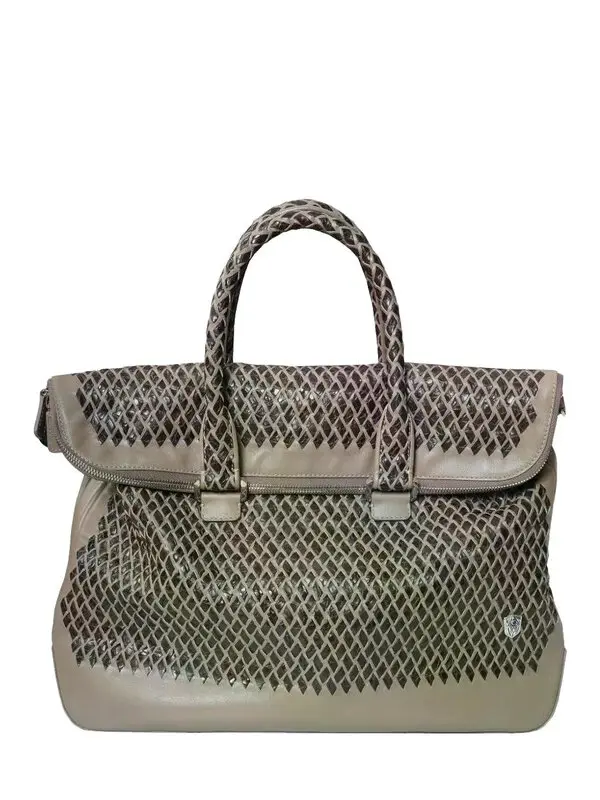 LARDINI Calfskin And Alligator Leather Tote - Grey