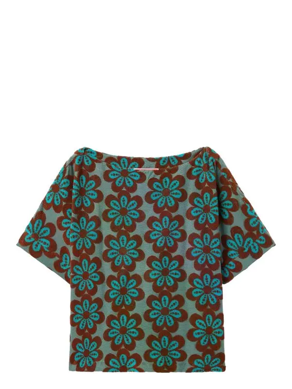 La DoubleJ Meditation Flower-intarsia Boat-neck T-shirt - Green