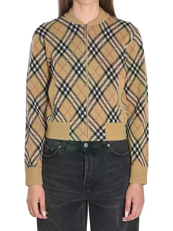 Burberry Checked Zip-up Cardigan - Brown