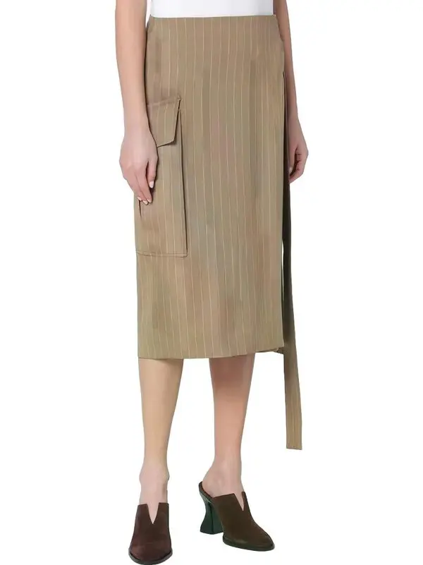 Victoria Beckham Pinstripe Wrap Skirt - Neutrals