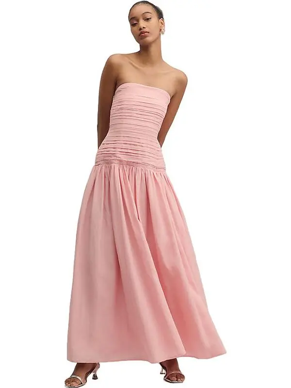 LOVAAN Strapless Linen-silk Drop-waist Maxi Dress - Pink