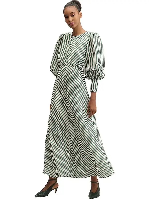 LOVAAN Daisy Linen-silk Maxi Dress - Green Stripe