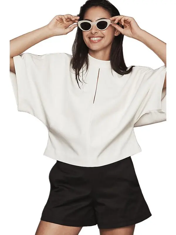 Maeve Mock-neck Batwing Top - Ivory