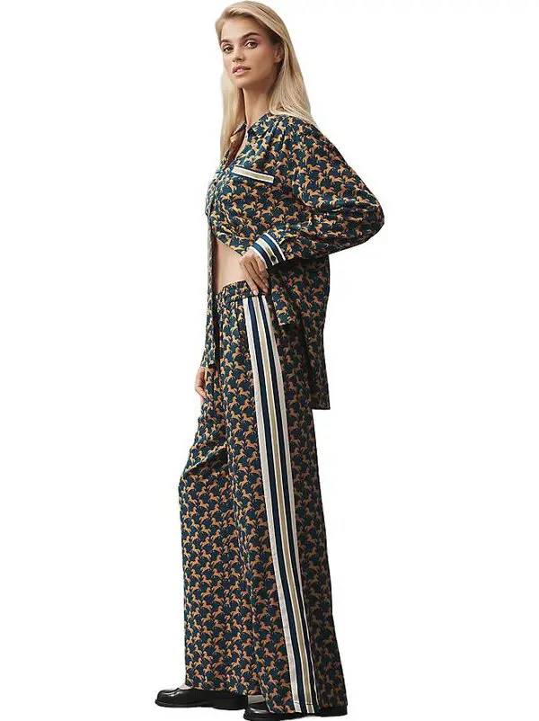 Maeve Printed Tie-front Pull-on Pants - Navy