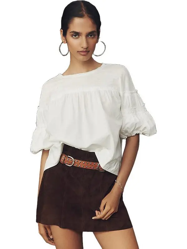PILCRO Reworked Ruffle-sleeve Top - Vanilla