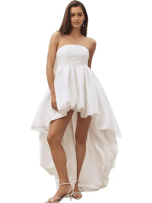 ATSU Taffeta Strapless High-low Bubble-hem Dress - White