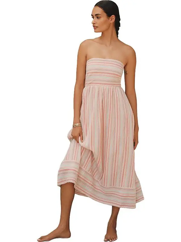 SNDYS Strapless Midi Dress - Multi Stripe