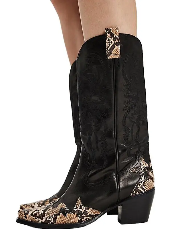 Jeffrey Campbell Dagget Charmer Western Boots - Beige Black Snake Combo - Fp Exclusive