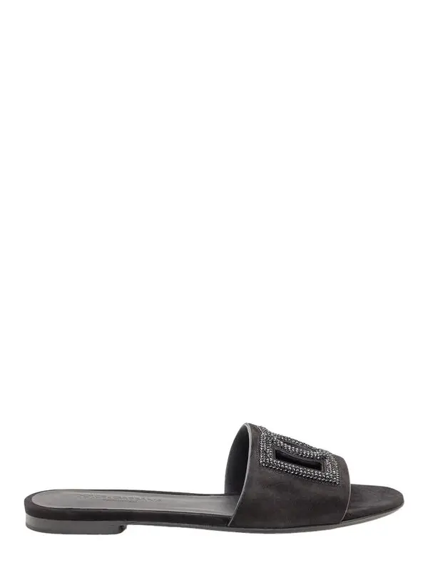 Dolce & Gabbana Suede Slipper With Dg Logo - Black