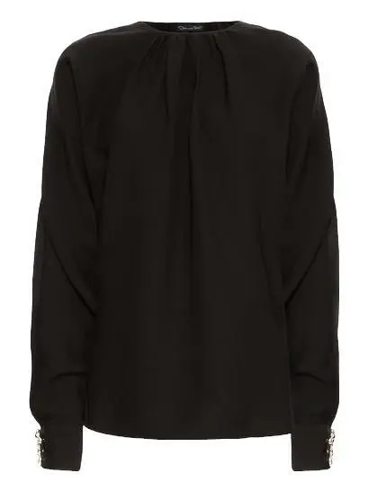 Oscar De La Renta Button-detailed Georgette Blouse - Gold